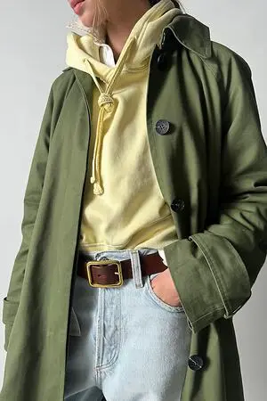 Avec Les Filles Long Trench Coat Jacket Moss