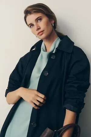 Avec Les Filles Long Trench Coat Jacket - Navy