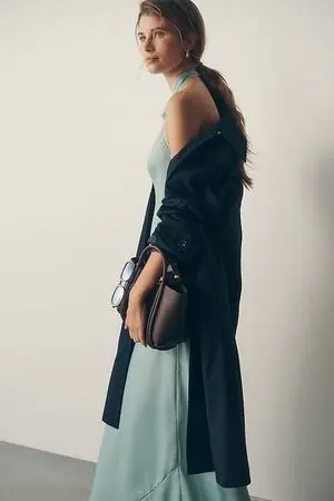 Avec Les Filles Long Trench Coat Jacket - Navy