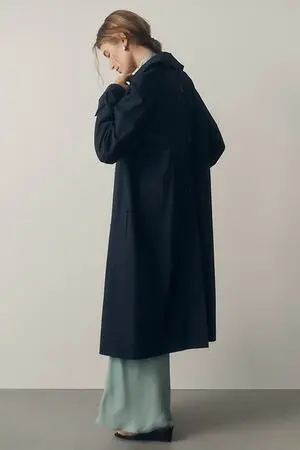 Avec Les Filles Long Trench Coat Jacket - Navy