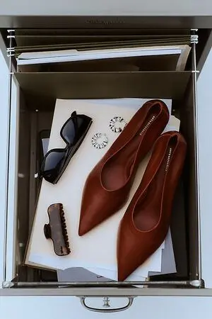 Anthropologie Pointed-toe Kitten-heel Pumps - Red