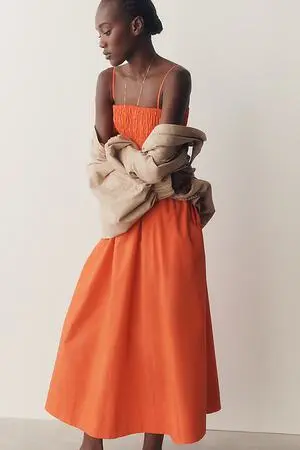 Anthropologie Smocked Cotton Fit & Flare Dress - Cherry Tomato