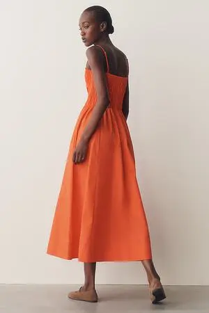 Anthropologie Smocked Cotton Fit & Flare Dress - Cherry Tomato