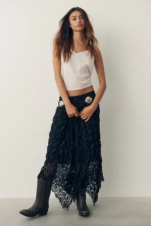 Anthropologie Pucker Lace Midi Skirt - Black