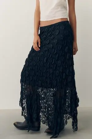 Anthropologie Pucker Lace Midi Skirt - Black