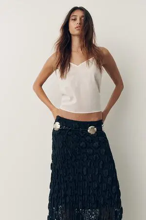 Anthropologie Pucker Lace Midi Skirt - Black