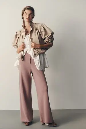 Daily Practice Knit Wide-leg Trousers Pants Bark