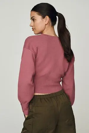 Daily Practice Everyday Crew-neck Cardigan - Red Violet