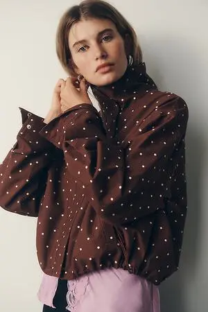 RAISONNEL Cotton Polka-dot Funnel-neck Jacket - Brown Dot