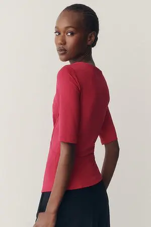 Maeve Ruched Boat-neck Top - Red