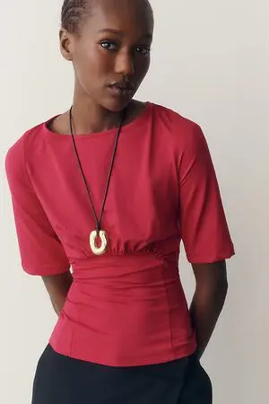 Maeve Ruched Boat-neck Top - Red