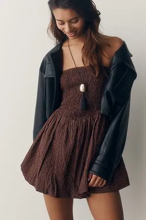 Anthropologie Strapless Bubble Dress Brown Combo