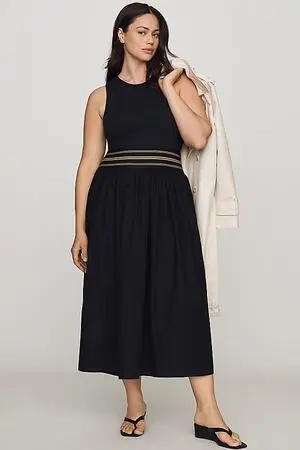 Anthropologie Banded Twofer Midi Dress - Black