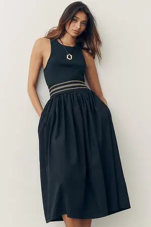 Anthropologie Banded Twofer Midi Dress - Black