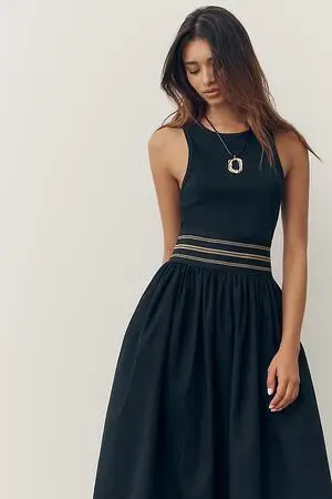 Anthropologie Banded Twofer Midi Dress - Black