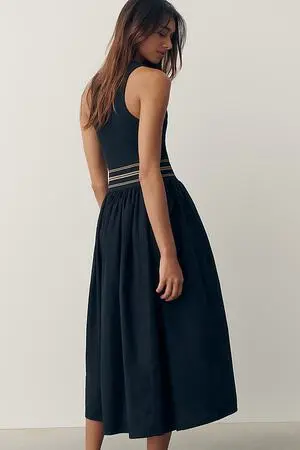 Anthropologie Banded Twofer Midi Dress - Black