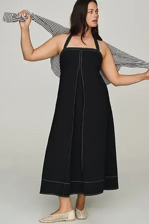 English Factory Halterneck Midi Dress With Pockets - Black