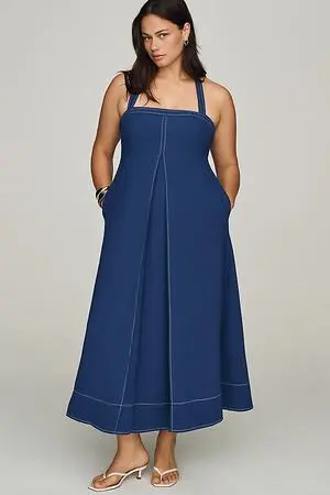 English Factory Halterneck Midi Dress With Pockets - Blue
