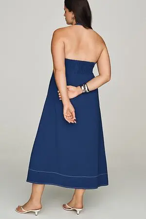 English Factory Halterneck Midi Dress With Pockets - Blue