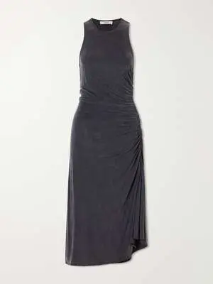AGOLDE Ruched Stretch-jersey Midi Dress - Gray