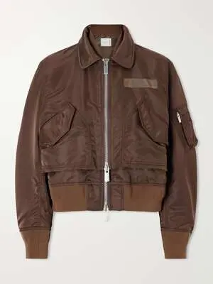 Sacai Cropped Padded Shell Bomber - Brown
