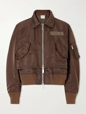 Sacai Cropped Padded Shell Bomber Jacket - Brown