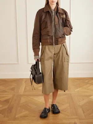 Sacai Cropped Padded Shell Bomber Jacket - Brown
