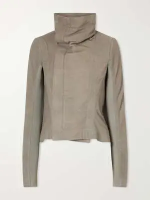 Rick Owens Virgin Wool-trimmed Suede Biker Jacket