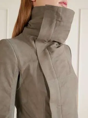 Rick Owens Virgin Wool-trimmed Suede Biker Jacket