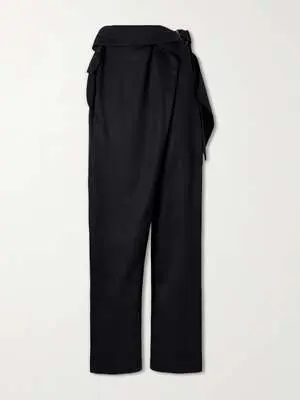 JW Anderson Ruffled Belted Wool Wide-leg Pants - Black