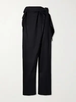 JW Anderson Ruffled Belted Wool Wide-leg Pants - Black