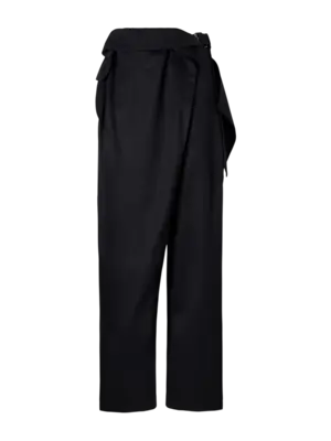 JW Anderson Ruffled Belted Wool Wide-leg Pants - Black