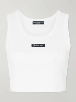Dolce & Gabbana Ribbed Cotton-jersey Cropped Tank With Appliqu - White