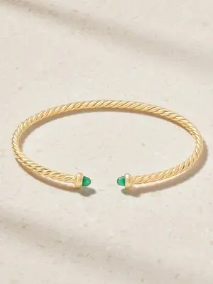 David Yurman 18-karat And Emerald Micro Cablespira Flex Bangle