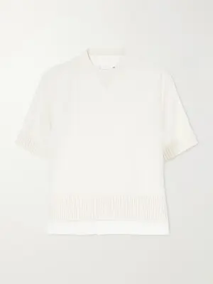 Sacai Layered Cotton And Cashmere-blend T-shirt - Neutrals
