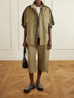 Sacai Layered Cotton And Cashmere-blend T-shirt With Shell Trim