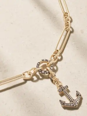 LUCY DELIUS 14 Karat Rhodium-plated Diamond Anchor Pendant - Gold