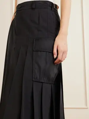 Sacai Pleated Twill And Shell Midi Skirt