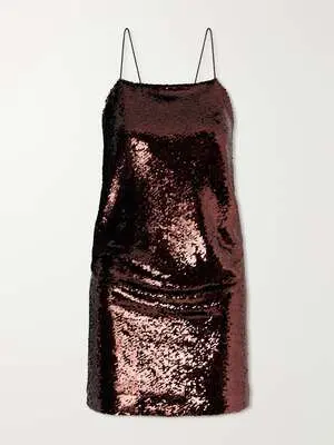 Alex Perry Sequined Mesh Mini Dress - Brown