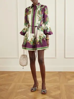 ALEMAIS Belted Ruffled Floral-print Linen Midi Dress - Multi