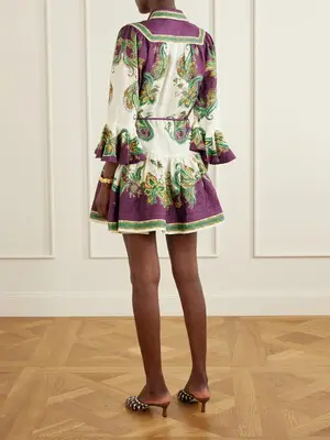ALEMAIS Belted Ruffled Floral-print Linen Midi Dress - Multi