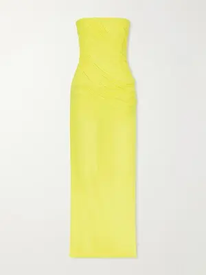 Alex Perry Draped Mesh Midi Dress - Yellow
