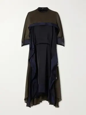 Sacai Satin And Chiffon Midi Dress - Multi