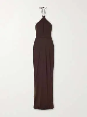 Alex Perry Mesh Halterneck Midi Dress - Dark Gray