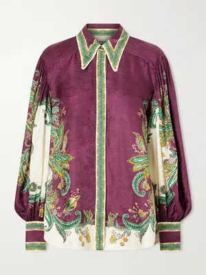 ALEMAIS Ruthie Floral-print Satin-jacquard Shirt - Purple