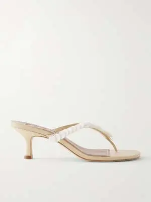 Staud Freja 60 Embellished Leather Thong Sandals - Cream