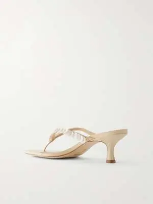 Staud Freja 60 Embellished Leather Thong Sandals - Cream