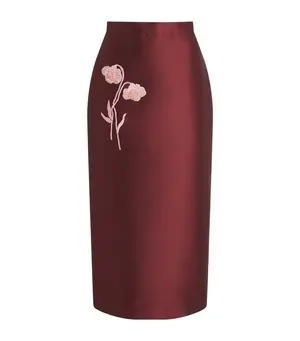 Erdem Embroidered Mikado Midi Pencil Skirt
