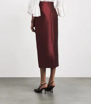 Erdem Embroidered Mikado Midi Pencil Skirt