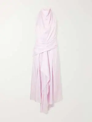 Brandon Maxwell Marin Satin Halterneck Midi Dress - Pink